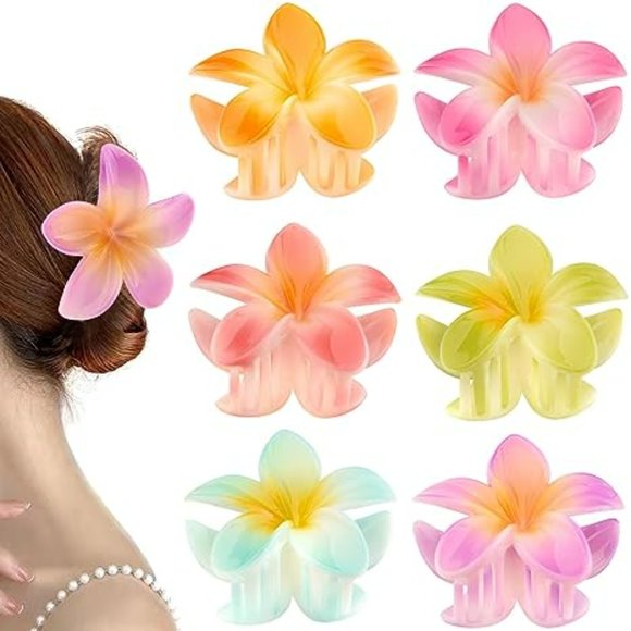 Accessories | 6 Pack Large Flower Hair Claw Clips Hawaiian Flower Hair ...
